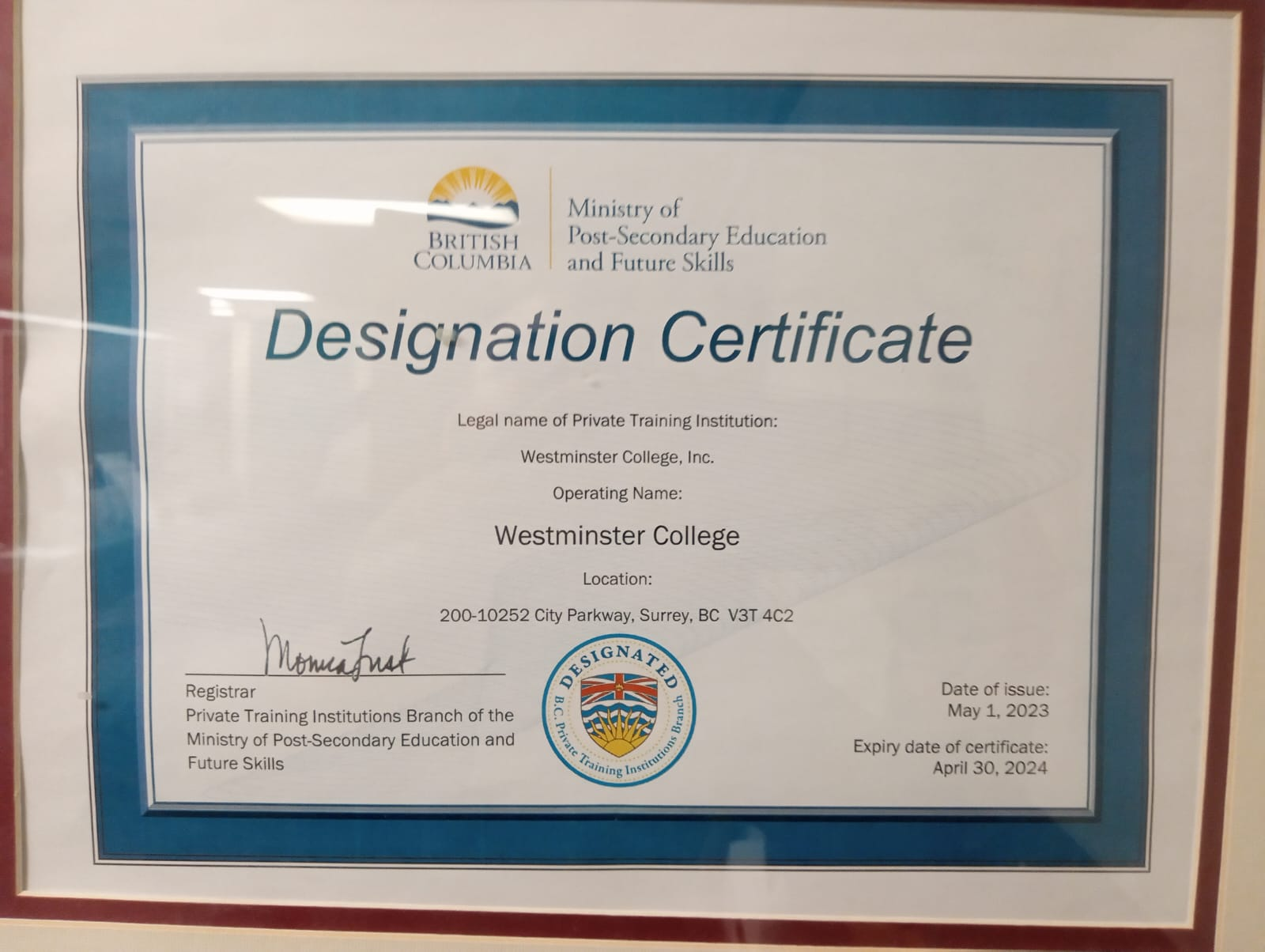 Licenses, Certificates & Designation - Westminster College